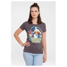 T-Shirt logoshirt "Print DC Comics Wonder Woman Stars", Damen, Gr. L, grau (dunkelgrau), 100% Baumwolle, bedruckt, lang, Rundhals, Shirts T-Shirt, mit lizenziertem Print