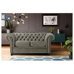 Chesterfield-Sofa Home Affaire "Chesterfield Home 2-Sitzer", grau (hellgrau), B:152cm H:75cm T:90cm, Luxus-Microfaser Vintageoptik (100% Polyester);Luxus-Microfaser (100% Polyester);Samtvelours (100% Polyester), Sofas, mit edler Knopfheftung und typischen Armlehnen
