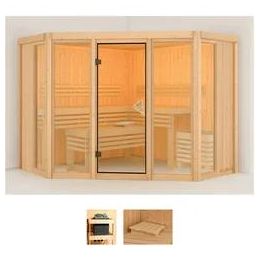 Sauna Karibu "Astrid 2", beige (naturbelassen), ohne Ofen, (ohne Ofen), Saunen, ohne Ofen