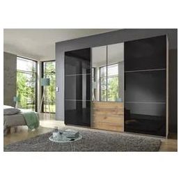 Schwebet&uuml;renschrank wimex "Magic by fresh to go", grau (plankeneichefarben, au&szlig;ent&uuml;ren grauglas), B:300cm H:236cm T:65cm, Schr&auml;nke, Schwebet&uuml;renschrank