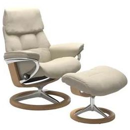 Hocker stressless "Ruby", beige (cream batick), B:53cm H:41cm T:39cm, Leder BATICK: durchgef&auml;rbtes und genarbtes M&ouml;belleder;Leder PALOMA: durchgef&auml;rbtes Semianilin-M&ouml;belleder, Hocker, Hocker, mit Signature Base, Gestell Eiche, Wenge, Braun & Schwarz