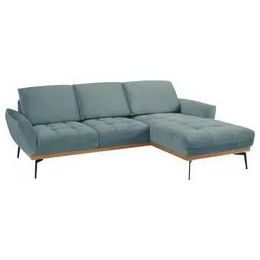 Ecksofa exxpo - SOFA FASHION "Palic, inkl. R&uuml;ckenverstellung, bequem, elegant, Breite 245cm, L-Form", blau (blau, gr&uuml;n), B:245cm H:87cm T:185cm, Webstoff Premium: 67% Polyester, 33% Baumwolle;Webstoff: 100% Polyester;Velours: 100% Polyester, Sofas, Ecksofa, vom Sofa zum Hochlehner. Hohe F&uuml;&szlig;e und Holzblende als Designmerkmal