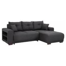 Ecksofa Home Affaire "Viborg L-Form", grau (anthrazit), B:234cm H:91cm T:162cm, Struktur (100% Polyester);Struktur fein ( 100% Polyester);Filzoptik (100% Polyester), Sofas, Ecksofa, mit Regal in der Armlehne, wahlweise mit Bettfunktion