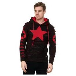 Kapuzensweatshirt Rusty Neal, Herren, Gr. XL, schwarz (schwarz, rot), 70% Polyacryl, 30% Baumwolle, mehrfarbig, normal, ohne Ausschnitt, Sweatshirts, mit gro&szlig;em Stern-Design