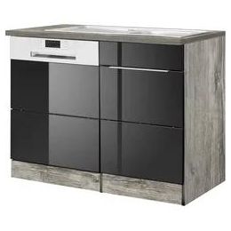 Sp&uuml;lenschrank KOCHSTATION "KS-Brindisi", schwarz (schwarz hochglanz, eiche vintage), B:110cm H:85cm T:60cm, Holzwerkstoff, MDF, Schr&auml;nke, Sp&uuml;lenschrank, 110 cm breit, inkl. M&ouml;belt&uuml;r f&uuml;r Geschirrsp&uuml;ler sowie Einbausp&uuml;le