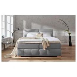 Boxspringbett Home Affaire "Wehma", grau, B:210cm L:213cm, Struktur fein (100% Polyester), Komplettbetten, Boxspringbett, inkl. Topper in 3 verschiedenen Matratzen, auch in Samtstoff
