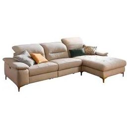 Ecksofa Home Affaire "Basel L-Form", beige (natur), B:280cm H:84cm T:184cm, Luxus-Mikrofaser Lederoptik: 100% Polyester, ;Struktur: 85% Polyester, 15% Viskose, , Sofas, Ecksofa, mit vollmotorischer Relaxfunktion und motorischer Recamiere