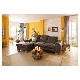 Ecksofa Home Affaire "Dundee L-Form", braun (dunkelbraun), B:264cm H:86cm T:170cm, Luxus-Microfaser Florence (100% Polyester);Struktur fein (100% Polyester);Luxus-Microfaser Lederoptik (100% Polyester), Sofas, Ecksofa, wahlweise mit Kopfteilverstellung und zus&auml;tzlich mit Schlaffunktion