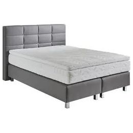 Boxspringbett, grau, B:155cm L:210cm, Bezug: Kunstleder, Polyurethan;Polsterung: 100% Polyester, Westfalia Schlafkomfort, Komplettbetten, Boxspringbett, mit Kn&ouml;pfen in Kristalloptik, wahlweise mit Topper