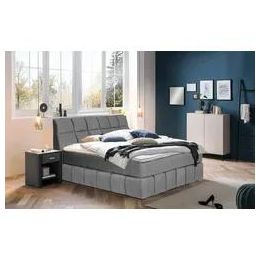Boxspringbett Home Affaire "Paxton", grau (light grau), Flachgewebe LEINENOPTIK Polyester Topper Basic, Liegefl&auml;che B/L: 180cm x 200cm Betth&ouml;he: 55cm, Gewicht bis: 80 kg + 100 kg H2 + H3, 7-Zonen-Taschen-Federkernmatratze, Komplettbetten, Boxspringbett, Neue Toppervarianten