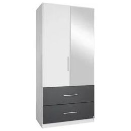 Kleiderschrank Rauch "Dreht&uuml;renschrank Schrank Garderobe W&auml;scheschrank Schlafzimmer ALVOR", schwarz-wei&szlig; (wei&szlig;, graumetallic), B:91cm H:197cm T:54cm, Holzwerkstoff, Schr&auml;nke, Kleiderschrank Dreht&uuml;renschrank, erh&auml;ltlich optional mit Spiegel, 2 gro&szlig;e Schubladen MADE IN GERMANY