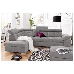 Ecksofa exxpo - SOFA FASHION "Spring, super bequem und komfortabel mit Armteil- und Kopfteilfunktion", silber, B:274cm H:81cm T:206cm, NaturLEDER (echtes Rindsleder) in Sitz und R&uuml;cken. Korpus in passendem Kunstleder SOFTLUX bezogen;Luxus-Microfaser (100% Polyester);Struktur ( 100% Polyester), Sofas, Ecksofa, wahlweise mit Bettfunktion und Bettkasten, L-Form