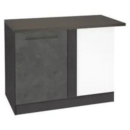 Eckunterschrank KOCHSTATION "KS-Tulsa", grau (betonfarben dunkel), B:110cm H:85cm T:60cm, Schr&auml;nke, Eckunterschrank, 110 cm breit, 1 T&uuml;r, schwarzer Metallgriff, hochwertige MDF Front
