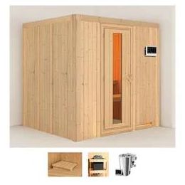 Sauna Karibu "Dima", beige (naturbelassen), Bio-Kombiofen, externe Steuerung, 3,6 kW, Saunen, Ofen 3,6 kW Bio-Ofen externe Strg. easy