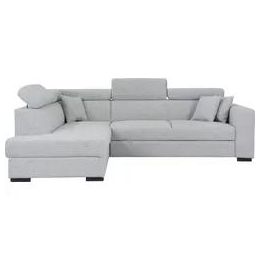 Ecksofa Home Affaire "Tulio L-Form", grau (hellgrau), B:267cm H:95cm T:198cm, Struktur fein (100% Polyester);Struktur (100% Polyester);Samtstruktur (100% Polyester), Sofas, Ecksofa, wahlweise mit Bettfunktion und Bettkasten, incl. 3 Zierkissen