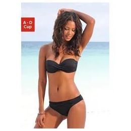 B&uuml;gel-Bandeau-Bikini Lascana, Damen, Gr. 36, Cup D, schwarz, Polyamid, gl&auml;nzend, unifarben, Bikini-Sets, mit verschiedenen Tr&auml;gervarianten