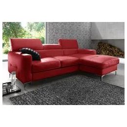 Ecksofa COTTA "Sammy L-Form", rot, B:226cm H:92cm T:105cm, Microfaser PRIMABELLE (100% Polyester);NaturLEDER in Sitz und R&uuml;cken/Kunstleder im Korpus;NaturLEDER (echtes Rindsleder), R&uuml;ckseite mit Spannstoff bezogen, Sofas, Ecksofa, mit Kopfteilverstellung, wahlweise mit Bettfunktion