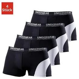 Boxer AUTHENTIC UNDERWEAR "Boxershorts f&uuml;r Herren", Damen, Gr. 5M, 4 Stk., schwarz (schwarz, schwarz), Jersey, Obermaterial: 95% Baumwolle, 5% Elasthan, unifarben, Unterhosen, mit kontrastfarbenen Einsatz