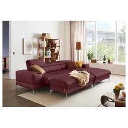 Polsterhocker W.Schillig "piedroo, Designsofa mit tollem Sitzkomfort, bequem, L-Form", rot (burgundy z69), B:141cm H:42cm T:70cm, Longlife Xtra-Leder Z69: Das feinnarbige, gedeckte Softleder Z69 besticht durch seine au&szlig;ergew&ouml;hnliche Weichheit im trendigen &raquo;Vintage-Look&laquo;, Hautst&auml;rke 0, 9 - 1, 1 mm, Hocker, Polsterhocker, F&uuml;&szlig;e in Silber matt