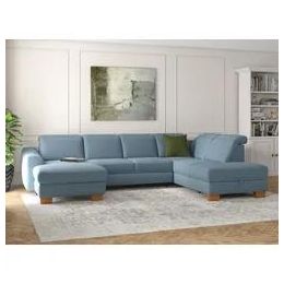Sit & More Wohnlandschaft SIT & MORE "Dundee U-Form", blau (hellblau), B:338cm H:86cm T:219cm, Sofas, Wohnlandschaft, mit Federkern und Massivholzf&uuml;&szlig;en, wahlweise mit Kopfteilverstellung