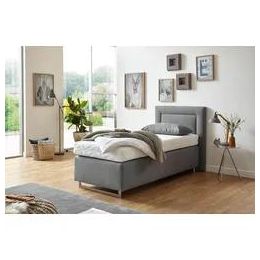Boxspringbett, grau (feinstrukturstoff grau), Liegefl&auml;che B/L: 90cm x 200cm, H3, 7-Zonen-Kaltschaummatratze, Bezug Unterbox und Kopfteil: Feinstrukturstoff (77% Polyester, 23% Viskose);Bezug Obermatratze 100% Polyester, waschbar bis 60C;Bezug Zierkissen Feinstrukturstoff (77% Polyester, 23% Viskose), Westfalia Schlafkomfort, Komplettbetten, Boxspringbett, mit Zierkissen und verchromten Kufen, in d