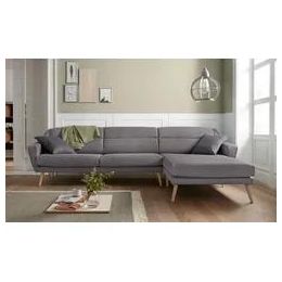 Ecksofa OTTO HOME "Bille L-Form", grau (stone), B:302cm H:86cm T:178cm, Samtoptik (100% Polyester);Luxus-Microfaser weich (100% Polyester);Struktur (100% Polyester);Struktur fein (100% Polyester), Sofas, Ecksofa, mit Naht im R&uuml;ckenkissen und Beinen aus Eichenholz