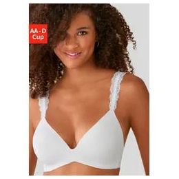 Push-up-BH Lascana, Damen, Gr. 70, Cup A, wei&szlig;, Microtouch, Obermaterial: 60% Polyamid, 35% Polyester, 5% Elasthan, BHs Push-up-BH, ohne B&uuml;gel mit wundersch&ouml;nen Spitzentr&auml;gern, Dessous
