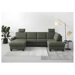 Wohnlandschaft Home Affaire "Summer U-Form", gr&uuml;n (olive), B:314cm H:91cm T:170cm, 95% Polyester, 5% Polyamid, Sofas, Wohnlandschaft, mit oder ohne Bettfunktion und Bettkasten, wengefarbene Holzf&uuml;&szlig;e
