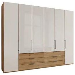 Faltt&uuml;renschrank Wiemann "Monaco", braun (bianco, eiche, nachbildung, glas champagner), B:295,3cm H:236cm T:58cm, Floatglas, Holzwerkstoff, Schr&auml;nke, Kleiderschrank Dreht&uuml;renschrank, Teil-Glasfront sowie hochwertige Beschl&auml;ge inkl. Schubladend&auml;mpfung