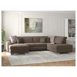 Sit & More Wohnlandschaft SIT & MORE "Dundee U-Form", grau (taupe), B:338cm H:86cm T:219cm, Sofas, Wohnlandschaft, mit Federkern und Edelstahlf&uuml;&szlig;en, wahlweise mit Kopfteilverstellung