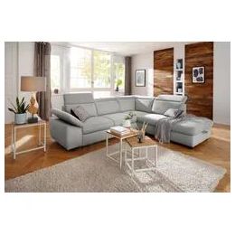 Ecksofa Home Affaire "Mauritius L-Form", silber, B:276cm T:232cm, Struktur fein (100% Polyester);Luxus-Microfaser Lederoptik (100% Polyester);Soft clean (98% Polyester, 2% Polyamid), Sofas, Ecksofa, mit Ottomane, mit Kopfteil- und Armlehnverstellung