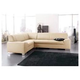 Ecksofa DOMO collection "Alisson, zeitlose Optik, flache Armlehnen, L-Form", beige (creme), B:249cm H:75cm T:181cm, Microfaser aus 100% Polyester;Softlux, das pflegeleichte Kunstleder aus 80% PVC, 18% Polyester und 2% Polyurethan;Strukturstoff aus 90% Polyester und 10% Polyacryl, Sofas, Ecksofa, fester Sitzkomfort, wahlweise mit Bettfunktion