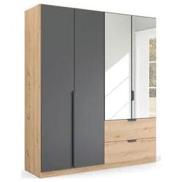 Dreht&uuml;renschrank Rauch "Kleiderschrank Schrank Garderobe Ankleide DARK&WOOD BY QUADRA SPIN", braun (eiche artisan, grau metallic), B:181cm H:210cm T:54cm, Holzwerkstoff, Schr&auml;nke, Dreht&uuml;renschrank, im Industrial Style mit Schubk&auml;sten in Eiche Dekor, mit Spiegel