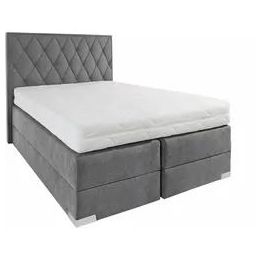 Boxspringbett, grau (dunkelgrau), B:150cm L:212cm, Bezug der Obermatratze: 100% Polyester, Bezug abnehm- und waschbar bis 60C;Unterbox und Kopfteil: Microvelours-Bezug (100% Polyester), Westfalia Schlafkomfort, Komplettbetten, Boxspringbett