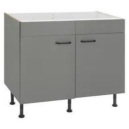 Sp&uuml;lenschrank Optifit "Elga", grau (basaltgrau, basaltgrau), B:100cm H:87cm T:58,4cm, Holzwerkstoff, Schr&auml;nke, Sp&uuml;lenschrank, mit Soft-Close-Funktion, h&ouml;henverstellbaren F&uuml;&szlig;en, Breite 100 cm