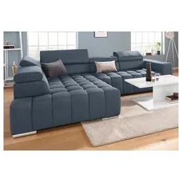 Ecksofa exxpo - SOFA FASHION "Elias, aktuelle Kreuzsteppung im Sitz, bequem, Breite 307cm, L-Form", blau (night sky), B:307cm H:94cm T:201cm, Struktur ( 100% Polyester), Sofas, Ecksofa, mit Kopf- bzw. R&uuml;ckenverstellung, wahlweise mit Bettfunktion