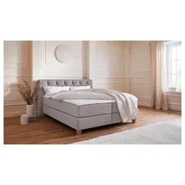 Boxspringbett Home Affaire "Harmones", grau (hellgrau), B:183cm L:210cm, Struktur (100% Polyester), Komplettbetten, Boxspringbett, in 3 Breiten, H&auml;rtegrad auch im Mix mit je 1 Matratze in H2 und H3