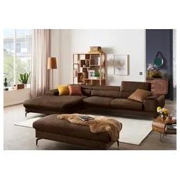 Ecksofa W.Schillig "piedroo, Designsofa mit tollem Sitzkomfort, bequem und elegant, L-Form", braun (chocolate s37), B:343cm H:70cm T:193cm, Stoff S37 (100% Polyester): Luxus-Microfaser in Lederoptik, Sofas, Ecksofa, Kopfteilverstellung, wahlweise mit Sitztiefenverstellung, Breite 343cm