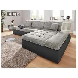Ecksofa DOMO collection "PB Moric wahlweise mit Bettfunktion + Armteilverstellung, L-Form", schwarz (schwarz, wei&szlig;, grau, grau), B:300cm H:80cm T:172cm, Kunstleder SOFTLUX / Struktur (90% Polyester, 10% Polyacryl);Zierkissen: Struktur (90% Polyester, 10% Polyacryl);Microfaser PRIMABELLE (100% Polyester) / Struktur (90% Polyester, 10% Polyacryl), Sofas, Ecksofa, im XXL-Format, B/T/H:300/172/80 cm, 