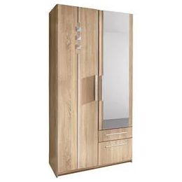 Kleiderschrank Priess, braun (struktureichefarben hell), B:94cm H:193cm T:54cm, Holzwerkstoff, Schr&auml;nke, Kleiderschrank, 1-bis 5-t&uuml;rig, mit silberfarbigen Applikationen