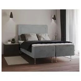 Boxspringbett Home Affaire "Hacer", grau (light gray), B:121cm L:208cm, 100% Polyester, Komplettbetten, Boxspringbett, Topper, H2 oder H3 und in Breiten 70,80,90,120,140,160,180 w&auml;hlbar