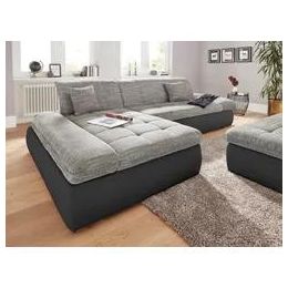 Ecksofa DOMO collection "PB Moric wahlweise mit Bettfunktion + Armteilverstellung, L-Form", schwarz (schwarz, wei&szlig;, grau, grau), B:300cm H:80cm T:172cm, Kunstleder SOFTLUX / Struktur (90% Polyester, 10% Polyacryl);Zierkissen: Struktur (90% Polyester, 10% Polyacryl);Microfaser PRIMABELLE (100% Polyester) / Struktur (90% Polyester, 10% Polyacryl), Sofas, Ecksofa, im XXL-Format, B/T/H:300/172/80 cm, 