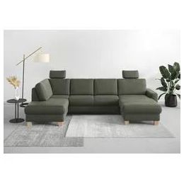Wohnlandschaft Home Affaire "Summer U-Form", gr&uuml;n (olive), B:314cm H:91cm T:170cm, 95% Polyester, 5% Polyamid, Sofas, Wohnlandschaft, mit oder ohne Bettfunktion und Bettkasten, Cord-Bezug