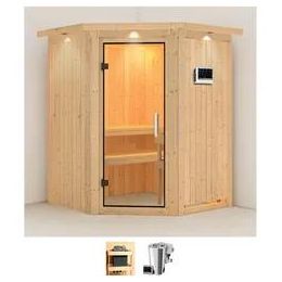 Sauna Karibu "Nanna", beige (naturbelassen), Bio-Kombiofen, externe Steuerung, 3,6 kW, Saunen, Ofen 3,6 kW Bio-Ofen externe Strg. easy