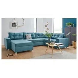 Wohnlandschaft Collection AB "Paris U-Form, B: 310 cm", blau (azur), B:310cm T:212cm, Samtoptik (100% Polyester), Sofas, Wohnlandschaft, 1 Zierkissen & Federkern, optional Bettfunktion & Bettkasten
