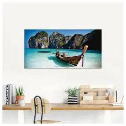 Glasbild Artland "Maya Bay, Koh Phi Phi Leh, Thailand", blau (farbe bild(er): blau), B:125cm H:50cm, Bilder, in verschiedenen Gr&ouml;&szlig;en