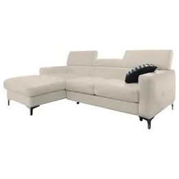 Ecksofa COTTA "Sammy L-Form", beige (creme), B:226cm H:92cm T:105cm, Microfaser PRIMABELLE (100% Polyester);NaturLEDER in Sitz und R&uuml;cken/Kunstleder im Korpus;NaturLEDER (echtes Rindsleder), R&uuml;ckseite mit Spannstoff bezogen, Sofas, Ecksofa, mit Kopfteilverstellung, wahlweise mit Bettfunktion