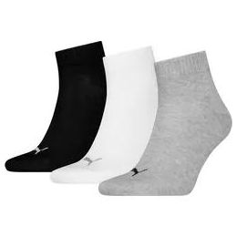 Kurzsocken Puma "Puma UNISEX QUARTER PLAIN 3P", Herren, Gr. 43-46, schwarz-wei&szlig; (1x schwarz, 1x wei&szlig;, 1x grau, meliert), Baumwollmischung, meliert, uni, elastisch, Socken, Atmungsaktiv, Rippenb&uuml;ndchen, weiche Baumwollmischung