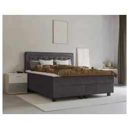 Boxspringbett Home Affaire "Jeanne", grau (anthrazit), B:161cm L:208cm, 100% Polyester, Komplettbetten, Boxspringbett, inkl. Topper mit Taschen-Federkernmatratze