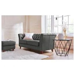 Chesterfield-Sofa Home Affaire "Reims", grau (dunkelgrau), B:180cm H:76cm T:88cm, Samtoptik (100% Polyester), Sofas, mit echter Chesterfield-Knopfheftung, hochwertige Verarbeitung
